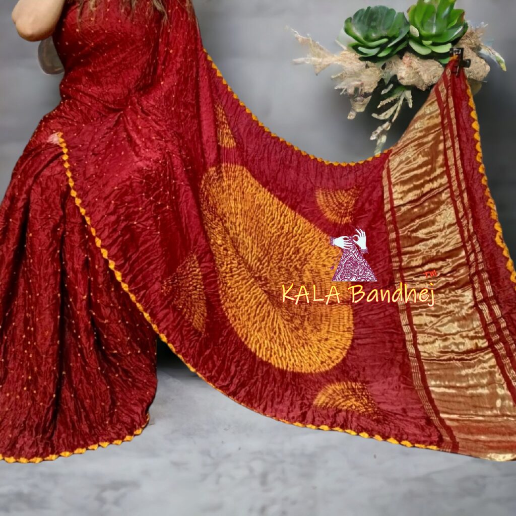 Maroon Red Shibori Bandhani Saree Pure Modal Silk - Bandhani - KaLa Bandhej