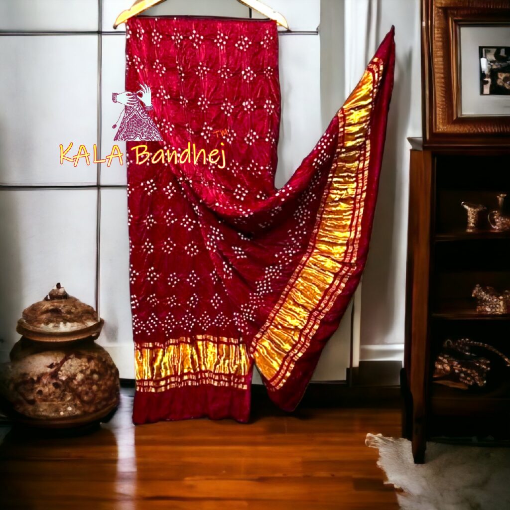 Blood Red Bandhani Dupatta Pure ModalSilk - Bandhani - KaLa Bandhej
