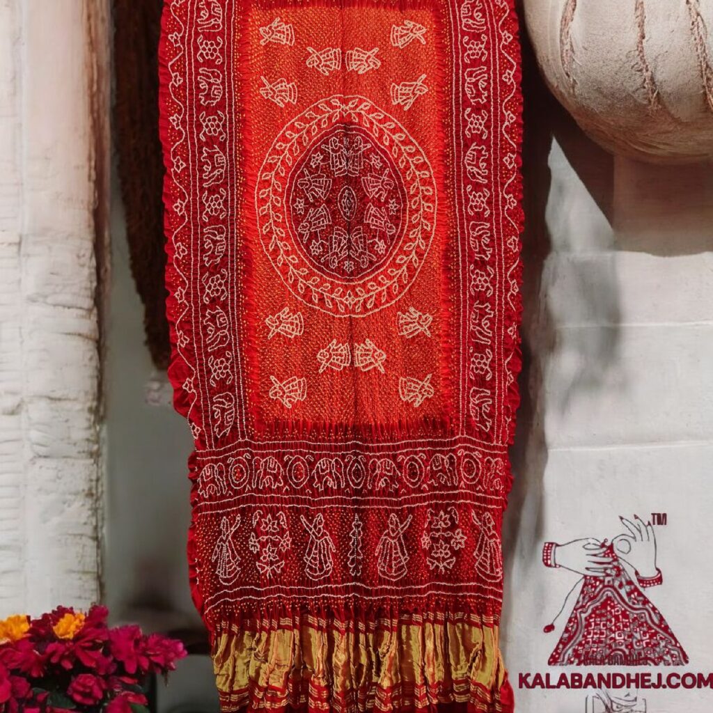 Blood Red Orange Ras Mandal Bandhani Dupatta Pure Gaji Silk - Bandhani ...